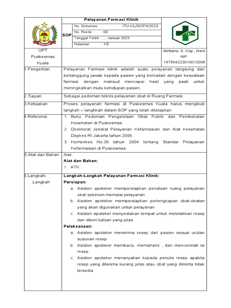 SOP FARMASI KLINIk | PDF