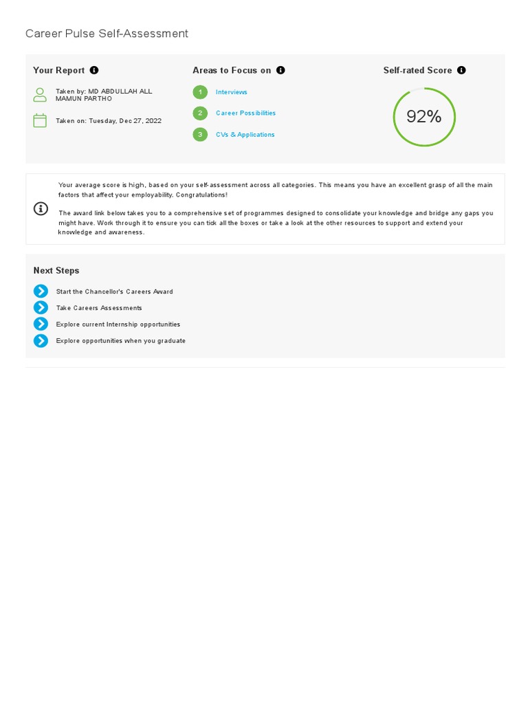 Career Pulse Self Assessment 2022-12-27 | PDF | Internship | Job Hunting