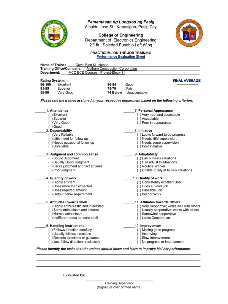 Electronics Engineering Training Evaluation | PDF | Cognition ...
