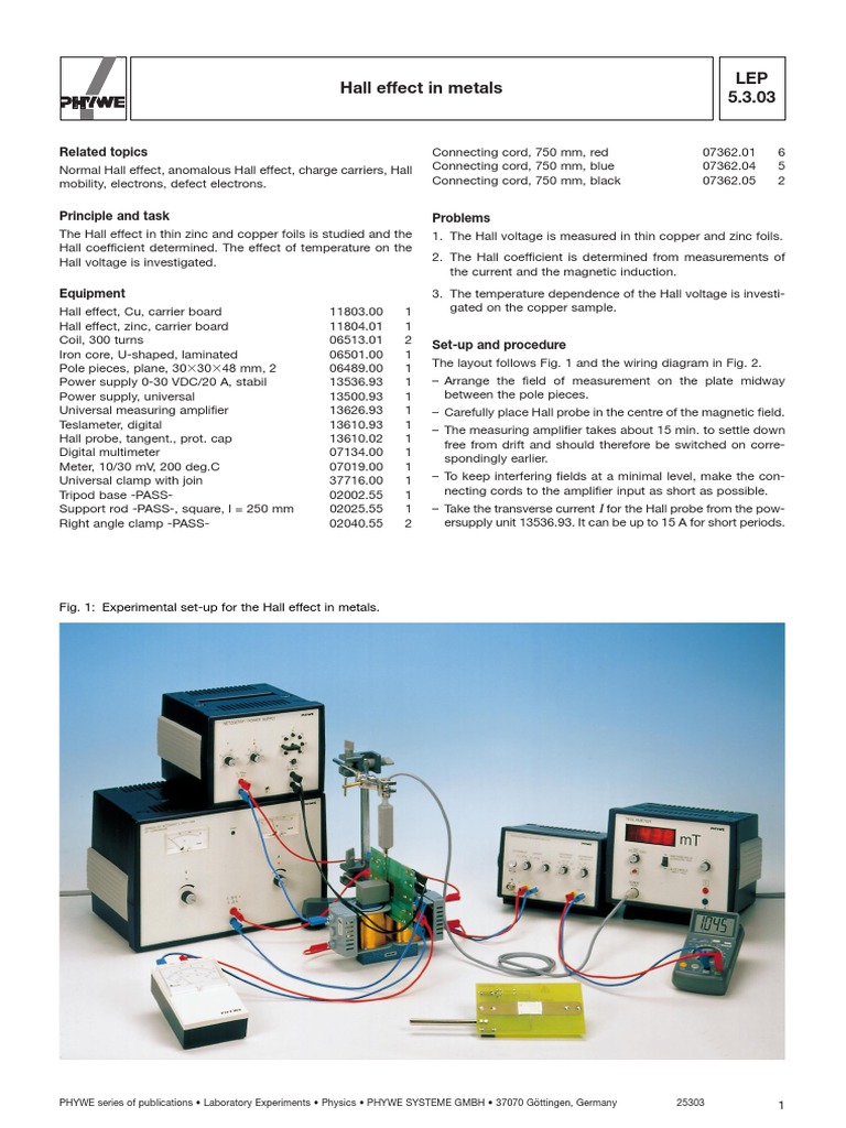 PHYWE 5.3.03 Hall Effect in Metals | PDF | Amplifier | Electronic Engineering