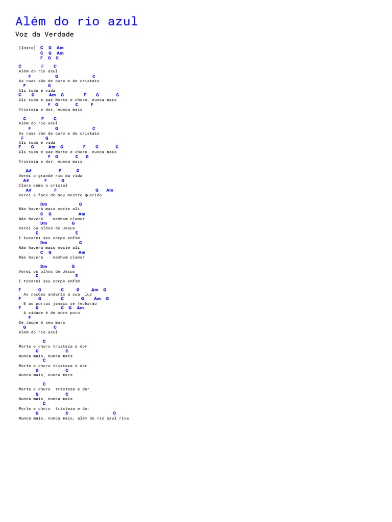 Além Do Rio Azul Cifra Voz Da Verdade | PDF
