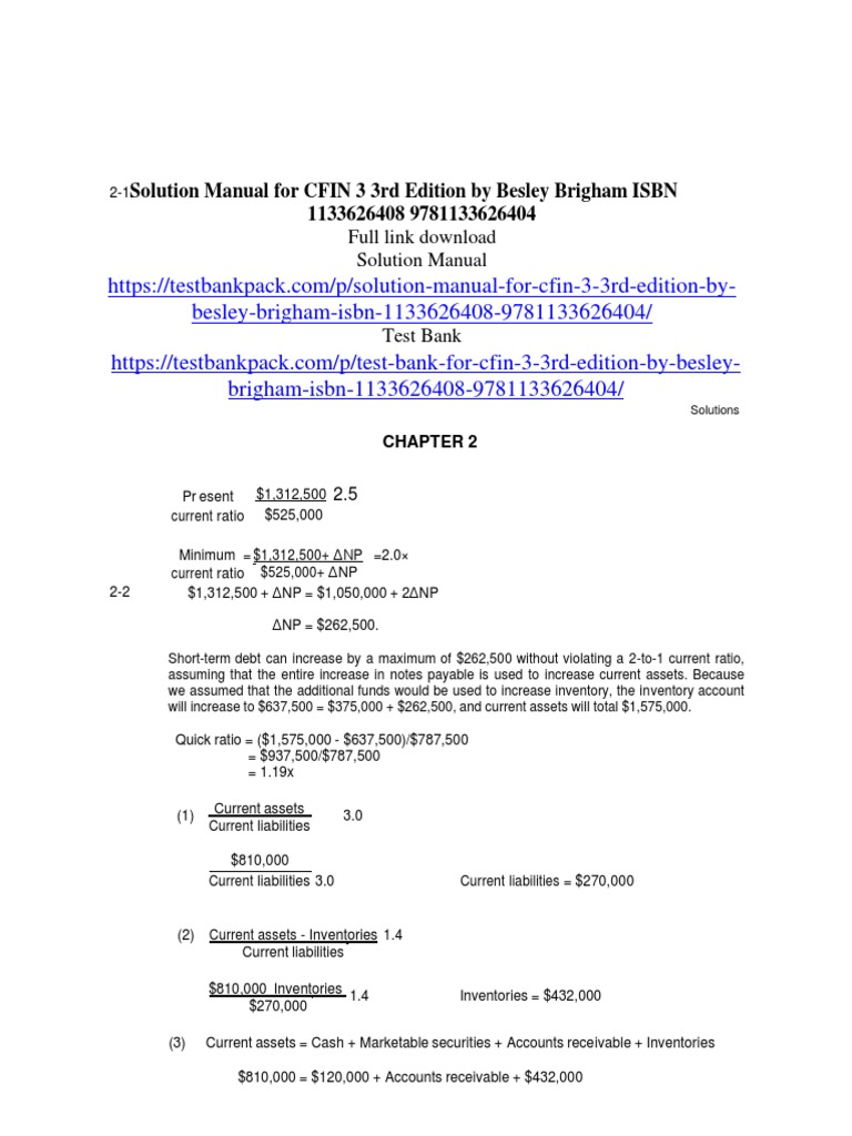 CFIN 3rd Edition by Besley Brigham ISBN Solution Manual | PDF | Return ...