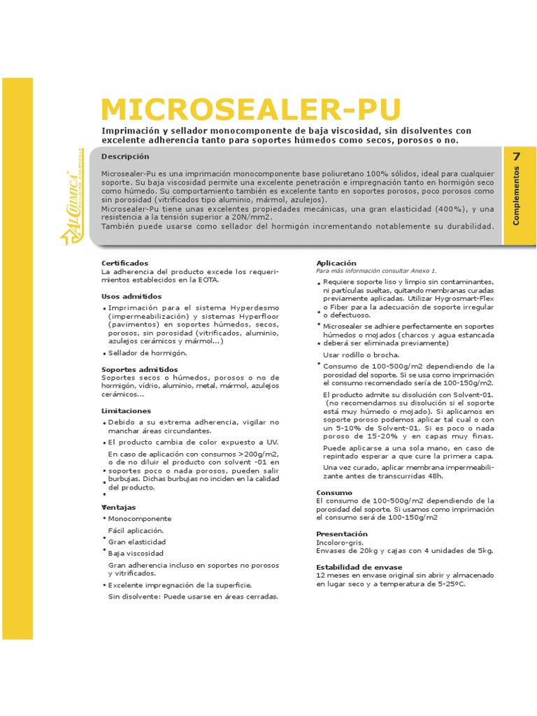 Microsealer Pu | PDF | Hormigón | Física Aplicada e Interdisciplinaria