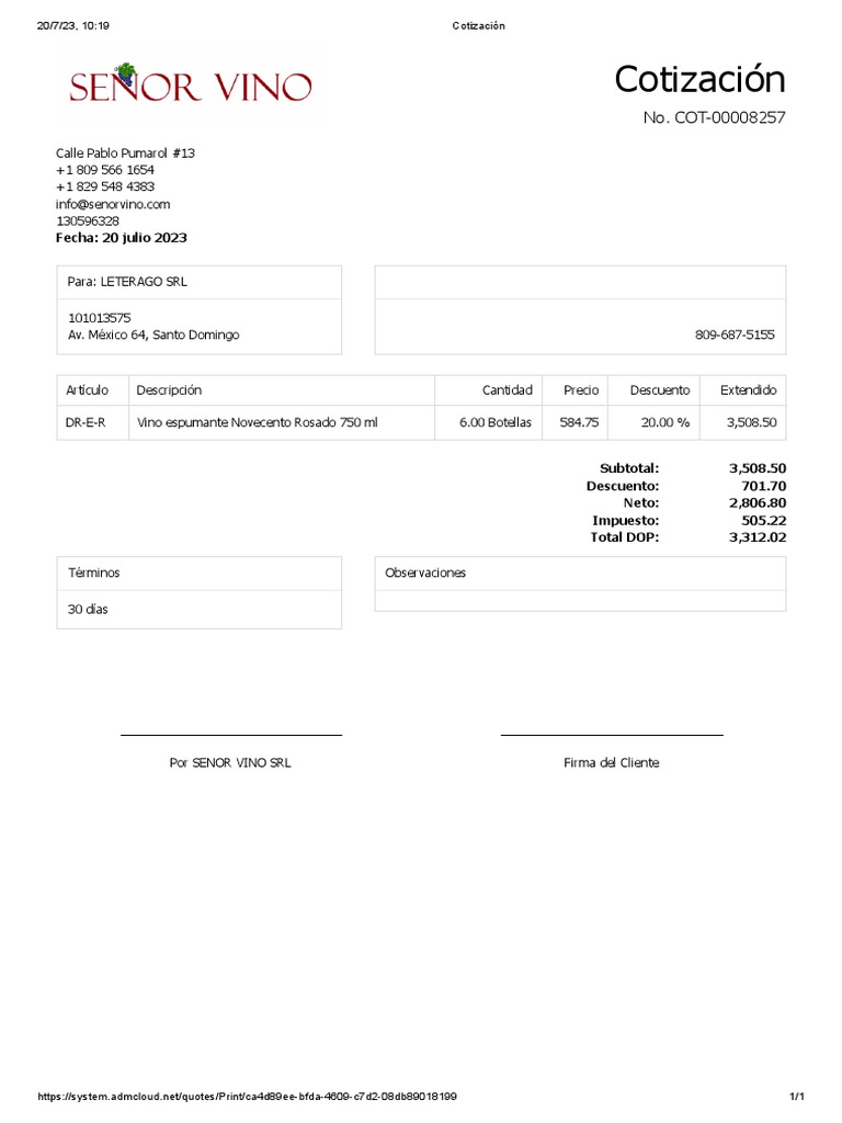 Cotización Leterago | PDF | Finanzas y dinero