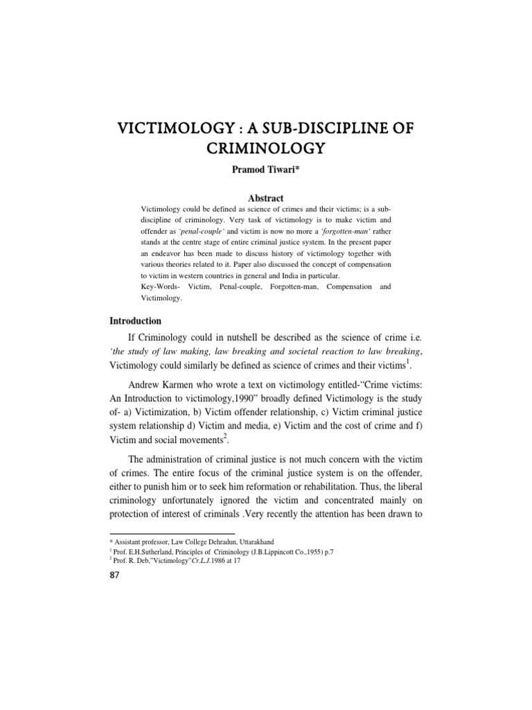 5 Victimology A Sub Discipline of Criminology | PDF | Victimology | Crimes