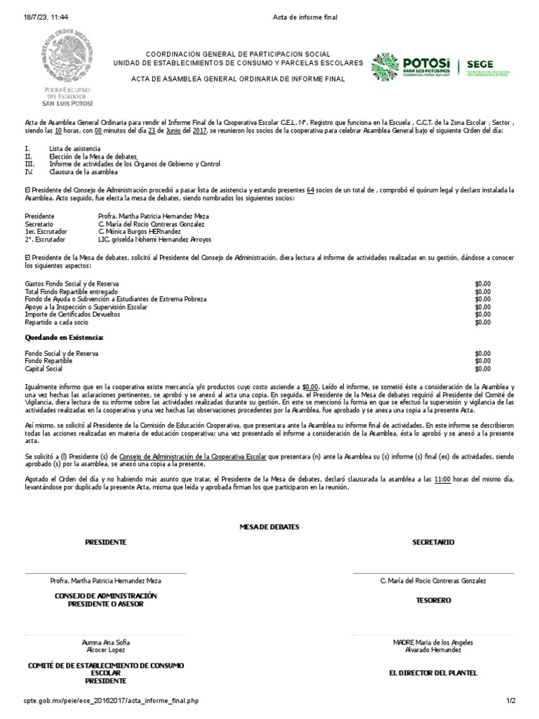 Acta de Informe Final | PDF