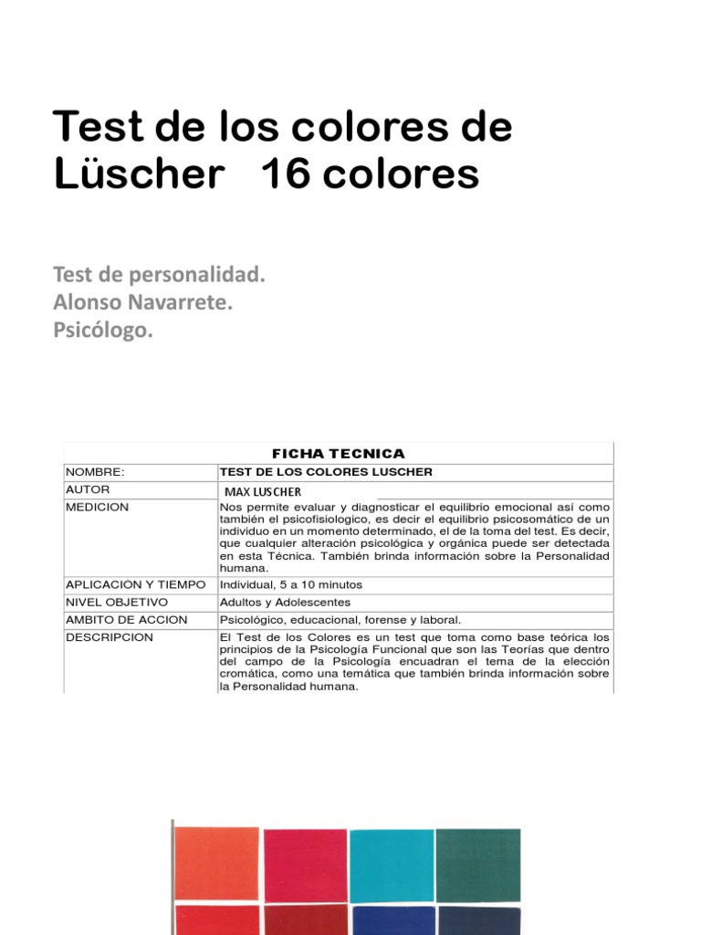 Test de Los Colores de Lüscher 16 Colores | PDF | Color | Sicología