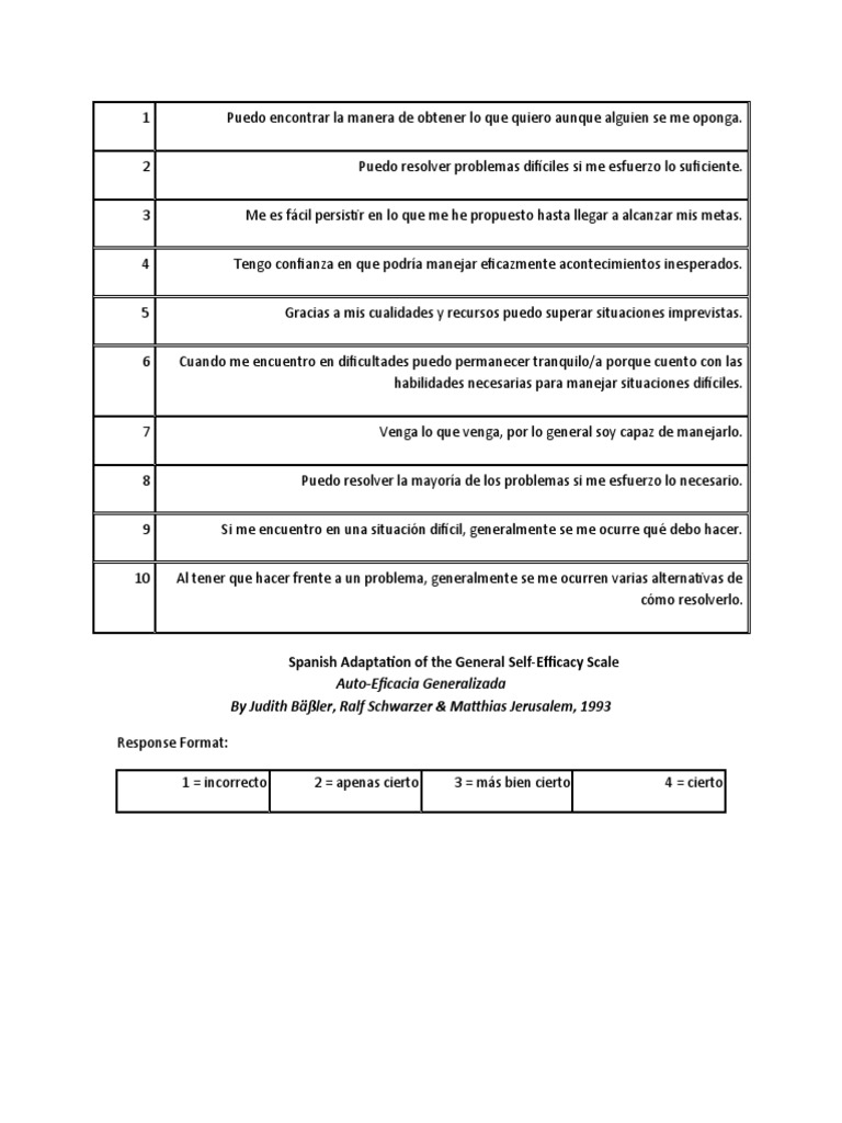 Escala de Autoeficacia y Autoestima | PDF