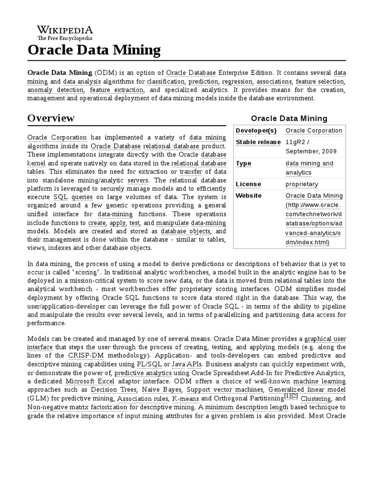 Oracle Data Mining Download Free Pdf Computing Information Management