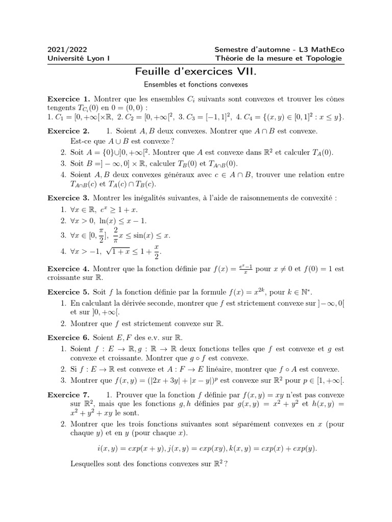 Feuille7 Matheco - 2021 2022 | PDF | Optimisation mathématique | Concepts mathématiques