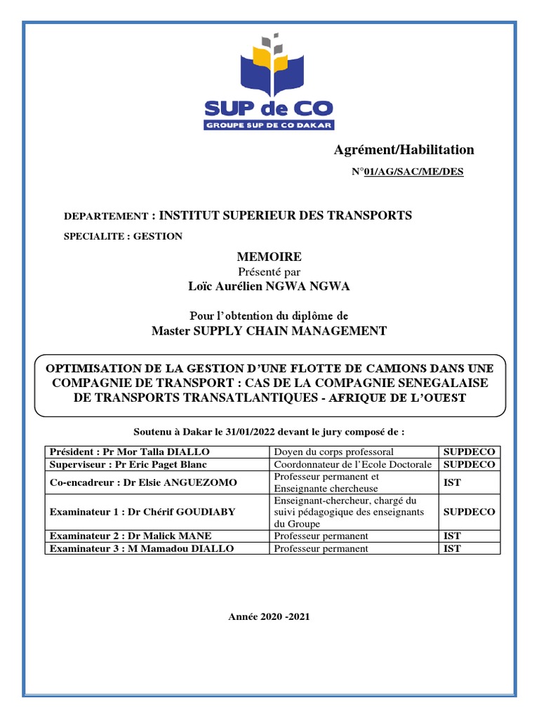 Memoire Final - Loïc Aurélien Ngwa m2 SCM 2021 Compressed | PDF | Transport | Microsoft Excel