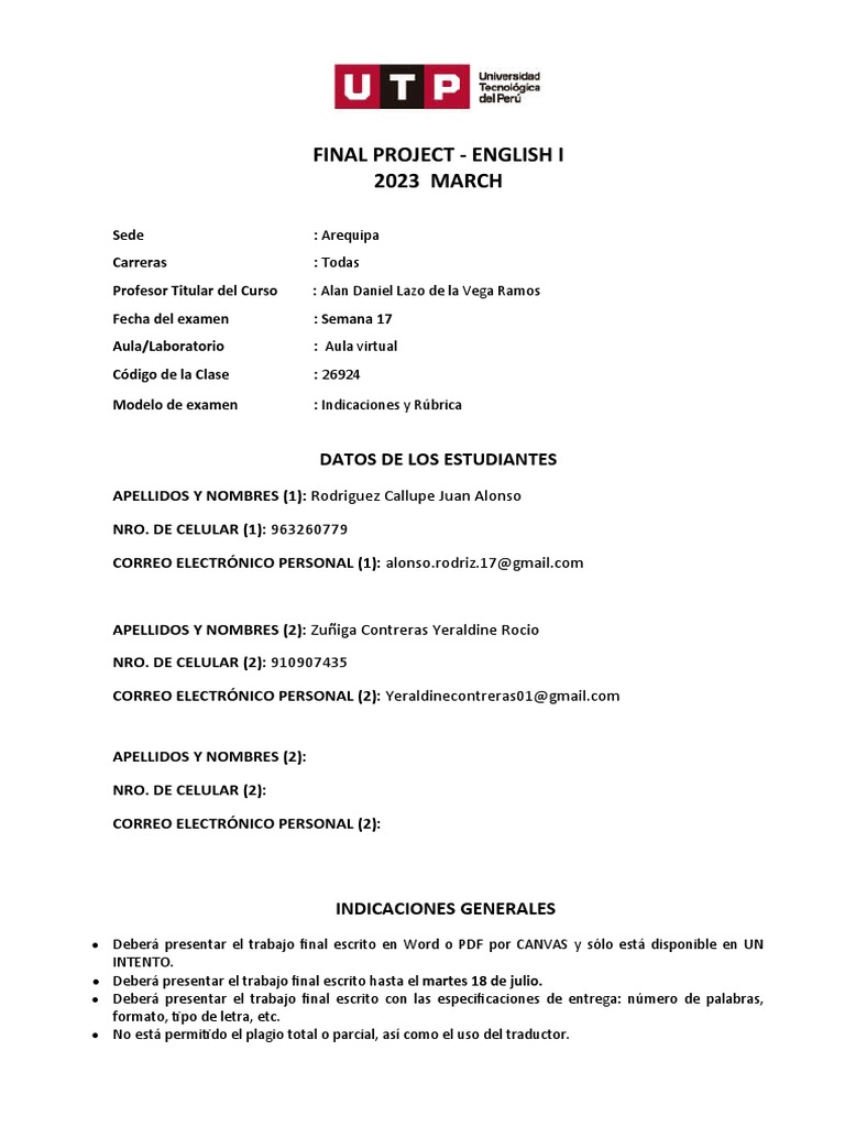 Final Project - English I | PDF