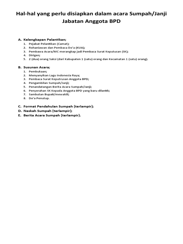 Contoh Kelengkapan Pelantikan BPD Rengat | PDF | Politik