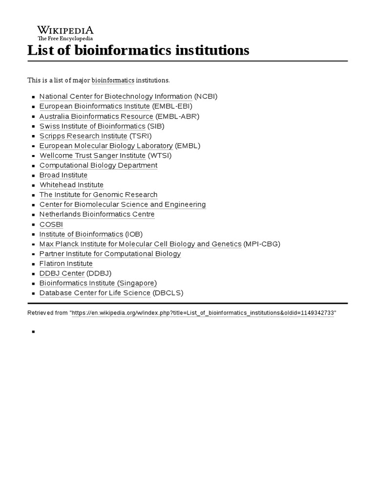 List of Bioinformatics Institutions | PDF