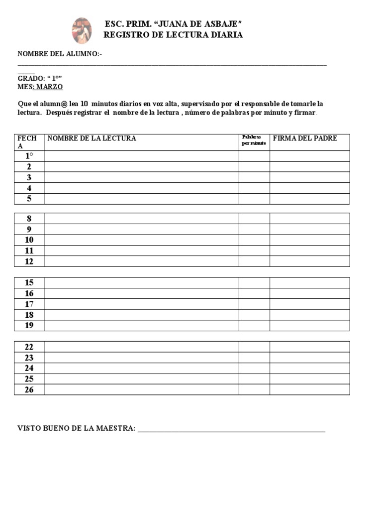 Registro de Lectura Diaria - Marzo | PDF
