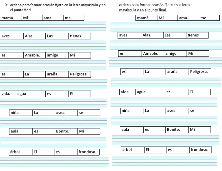 Ordena para Formar Oración Fíjate en La Letra Mayúscula y en El Punto ...