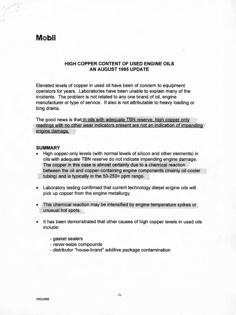 High Copper Content of Used Engine Oils - Mobil | PDF