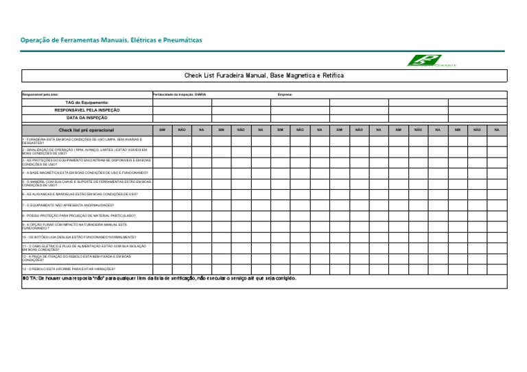 Check List Furadeira Manual, Base Magnetica e Retifica | PDF