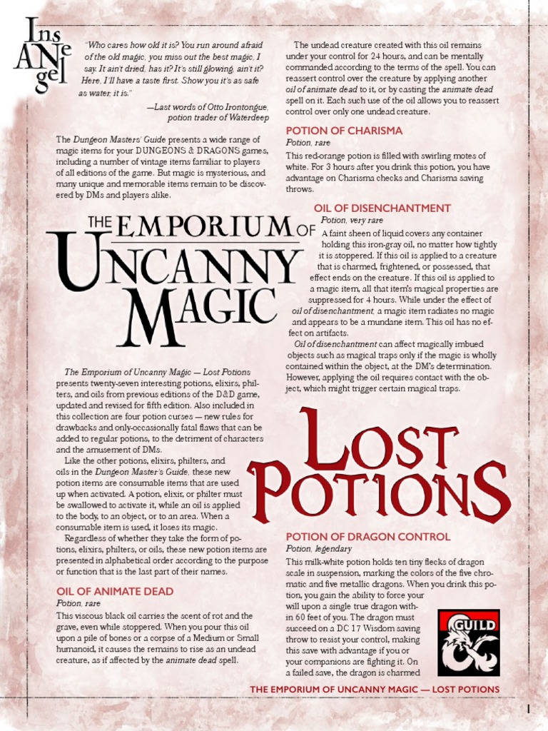 Scott Fitzgerald Gray - The Emporium of Uncanny Magic - Lost Potions v1.1 | PDF | Dungeons & Dragons
