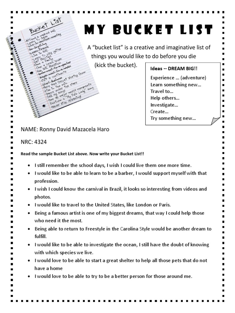 WRITING PRACTICE My-Bucket-List | PDF