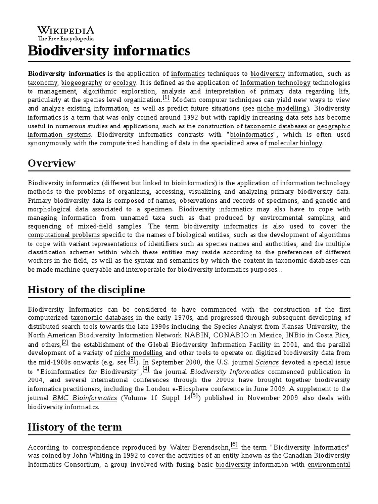 Biodiversity Informatics | PDF | Information Science | Taxa