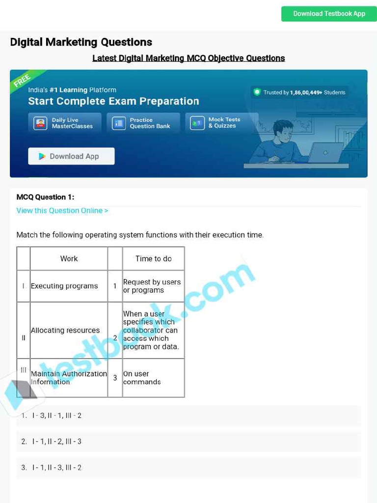 MCQ On Digital Marketing 5fbb9a6b0228ce89dc9727bc | PDF