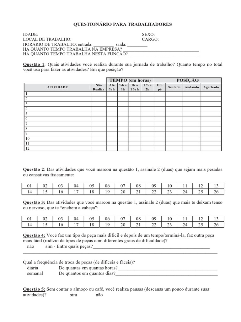 Questionario para Trabalhadores | PDF