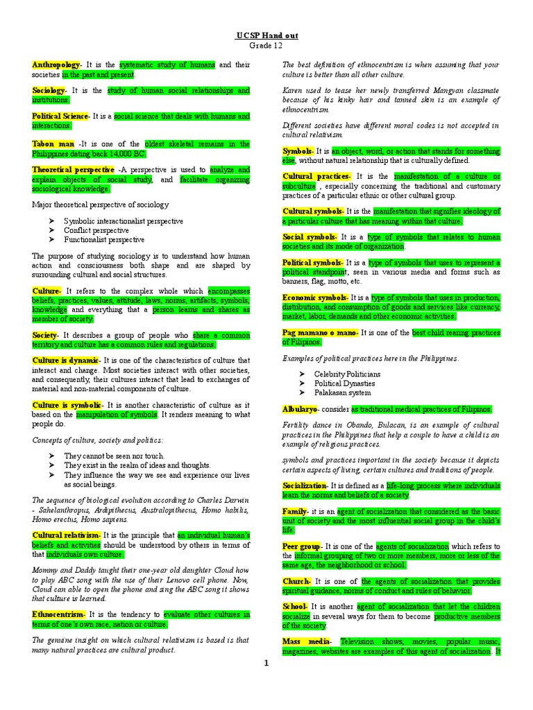Hand Out in UCSP NICOLE | PDF | Socialization | Sociology