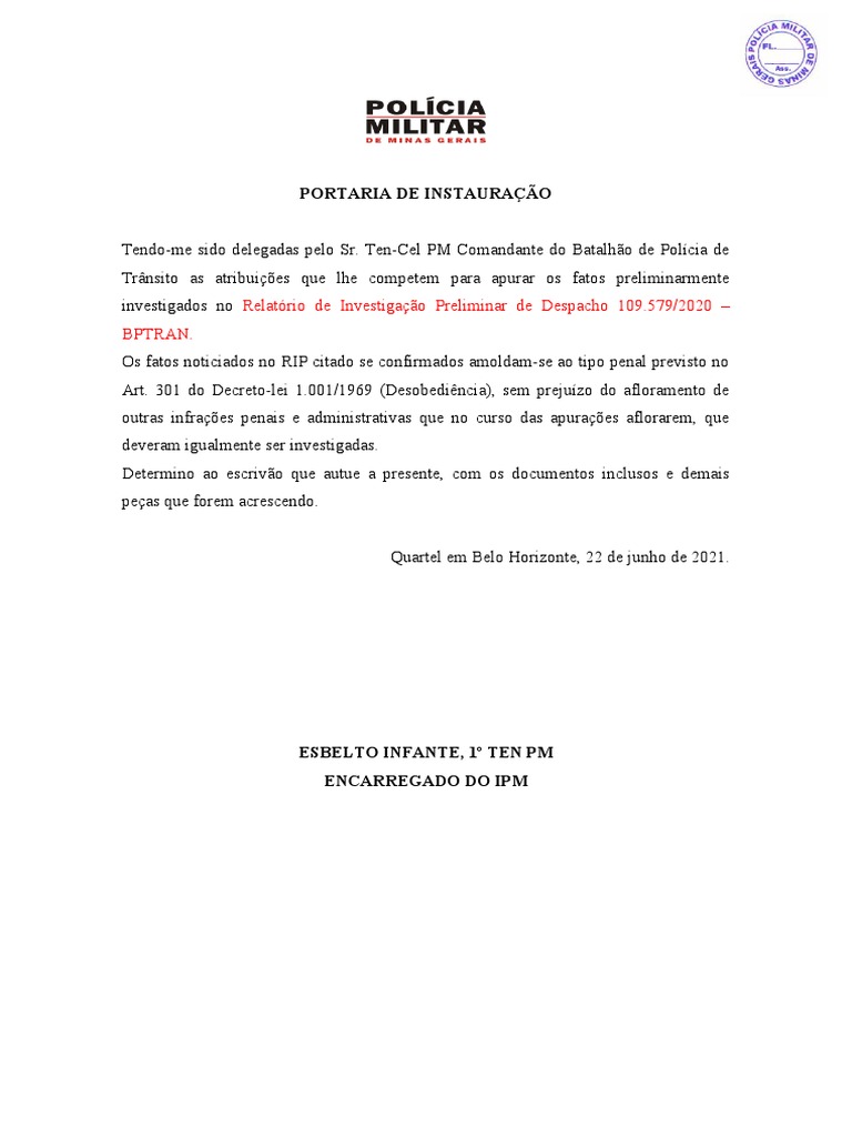 Portaria de Instauração de Inquérito Policial | PDF