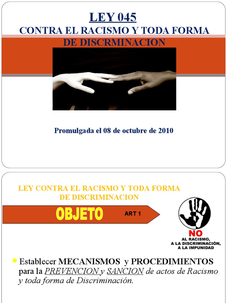 Ley 045: Contra Racismo y Discriminación | PDF | Racismo ...