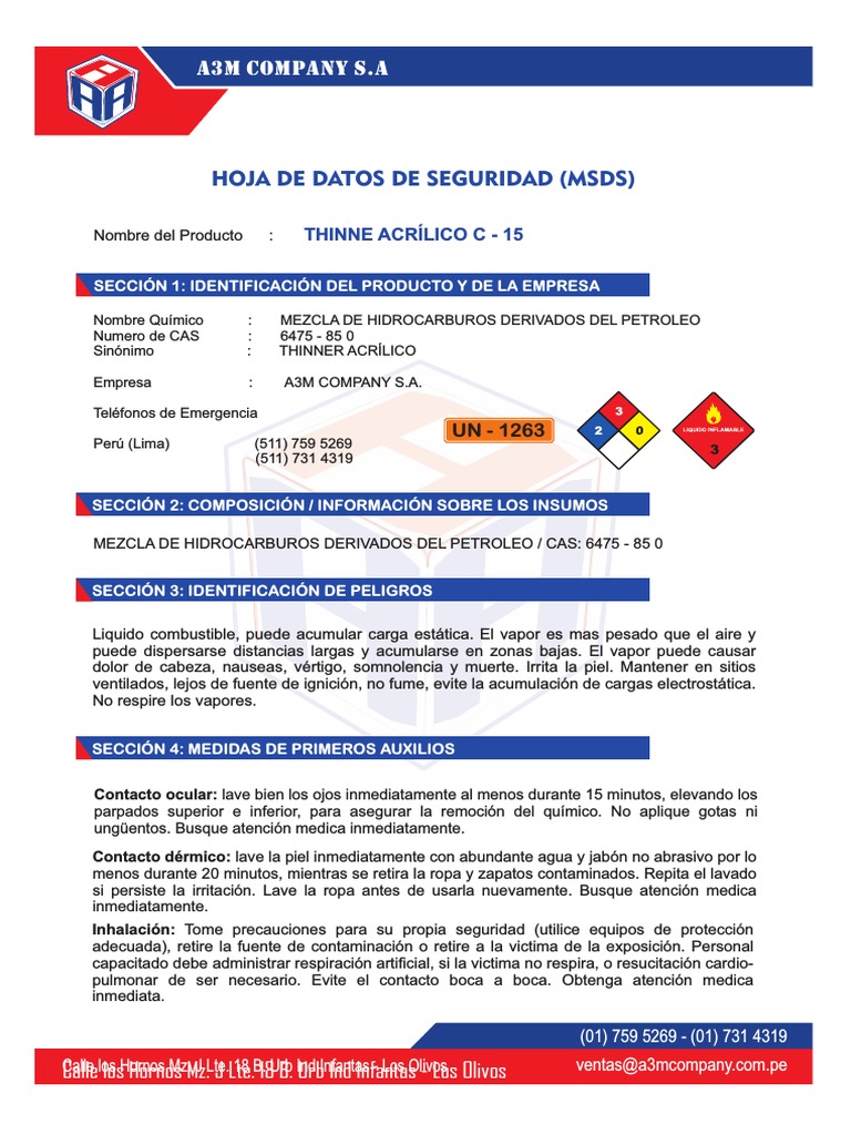 Hoja de Seguridad de Thinner Acrílico C | PDF | Incendios | Agua