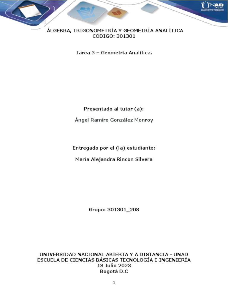 301301_208_Maria_,Alejandra_Rincón_Tarea3 | PDF | Geometría analítica ...