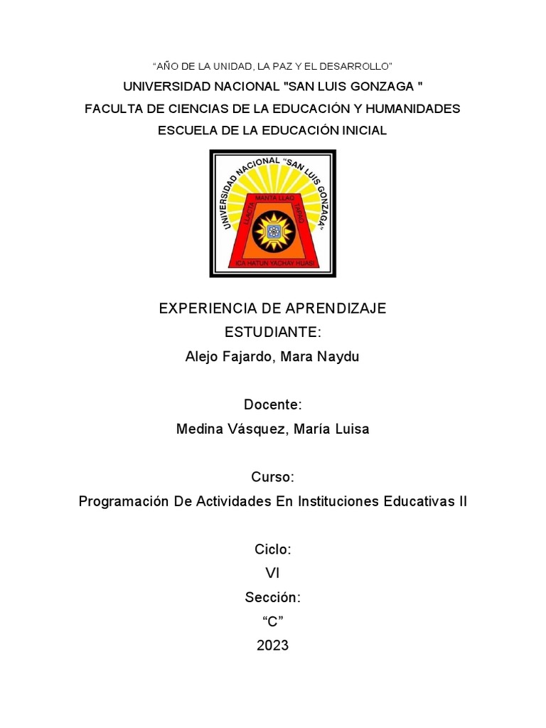 Experiencia de Aprendizaje Informe Alejo Fajardo | PDF | Aprendizaje | Experiencia