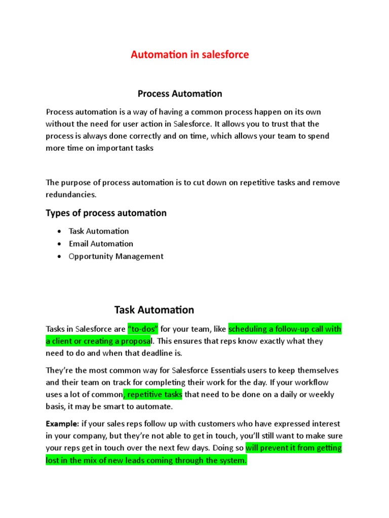 Automation In Salesforce Pdf Automation Sales