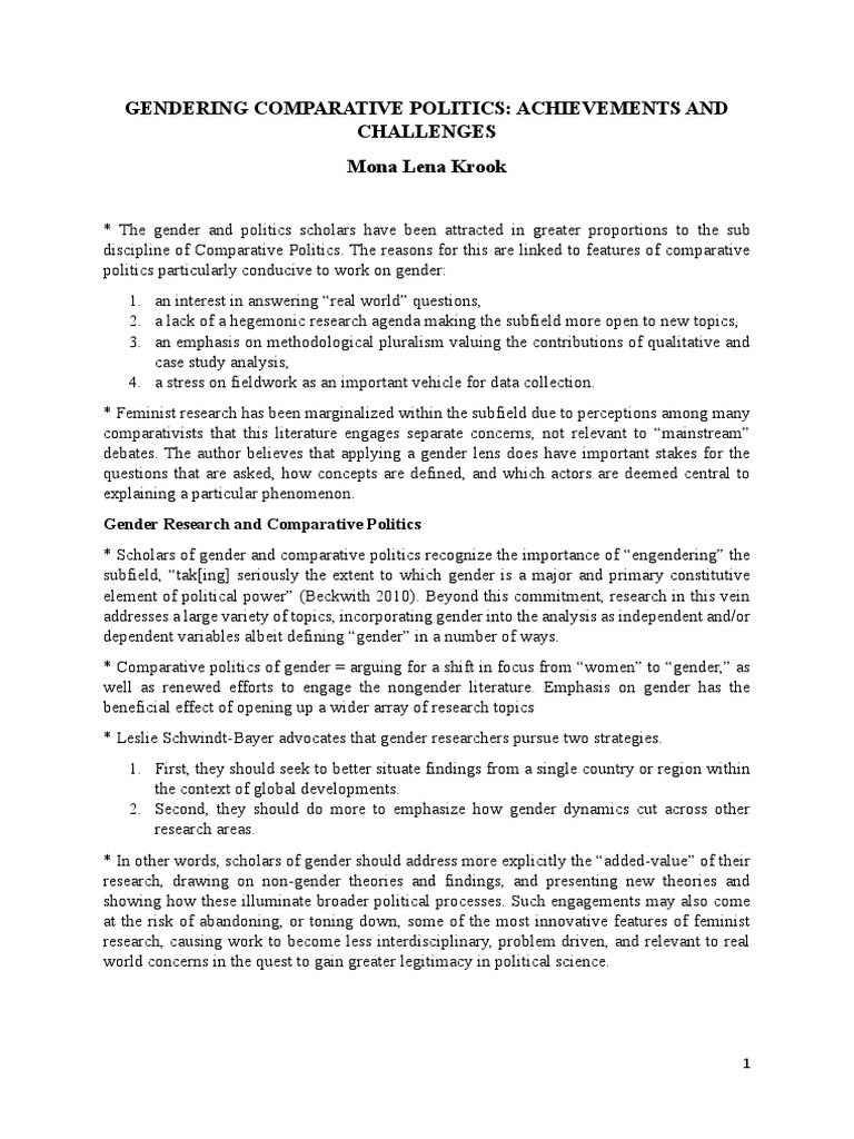 Gendering Comparative Politics - Notes | PDF | Gender | Gender Studies