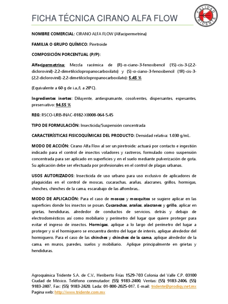 Ficha Técnica Cirano Alfa Flow | PDF | Insectos | Insecticida