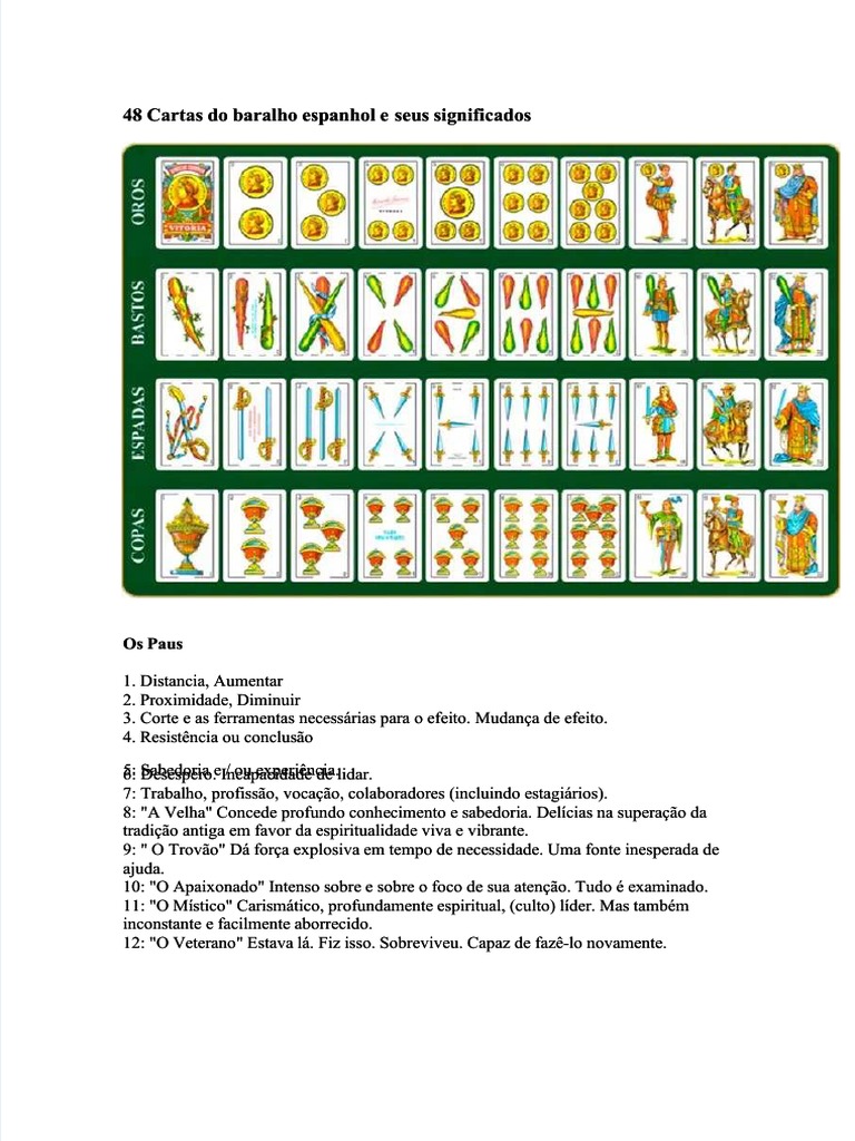 48 Cartas Do Baralho Espanhol e Seus Significados | PDF