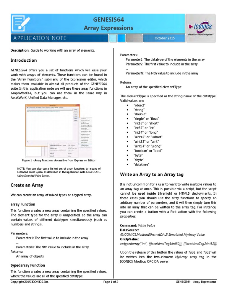 GENESIS64 - Array Expressions | PDF | Parameter (Computer Programming) | Data Type