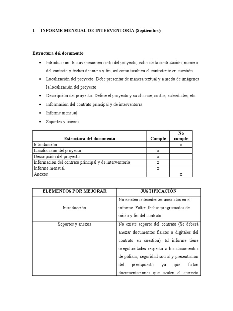 Informe Mensual de Interventoría | PDF