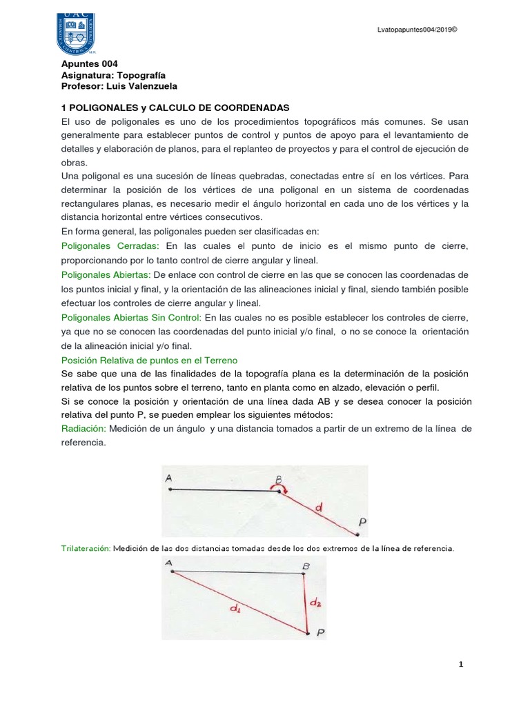 Poligonales en Topografía: Tipos y Cálculos | PDF | Topografía | Ángulo