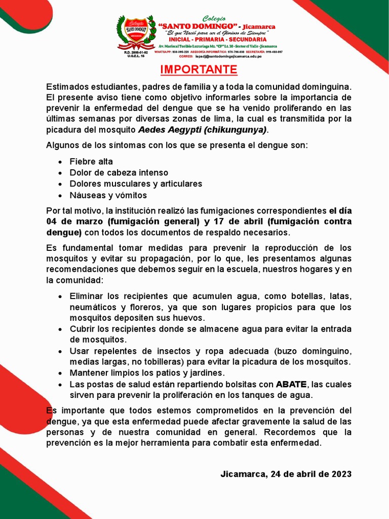Comunicado Dengue | PDF