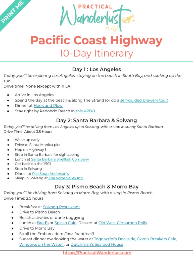 California Highway One Itinerary | PDF | North Beach, San Francisco ...