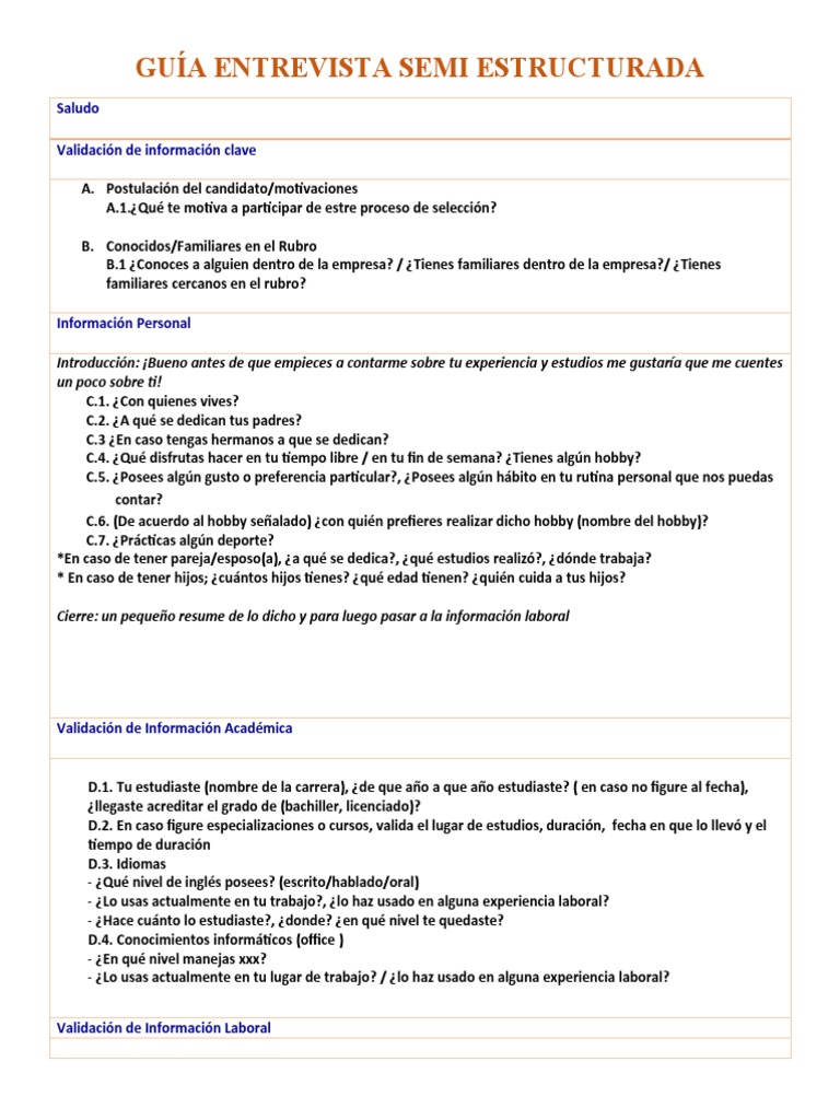 Guía - Entrevista Organizacional Semi - Estructurada (7-7-17) | PDF