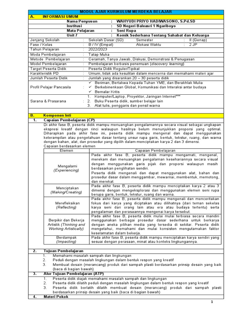 RPP Seni Rupa Kelas 4 Semester 2 | PDF