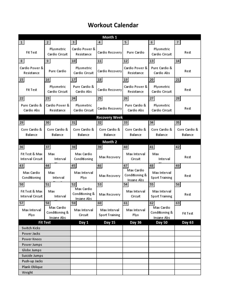 Calendario Insanity | Download Free PDF | Weight | Physical Fitness