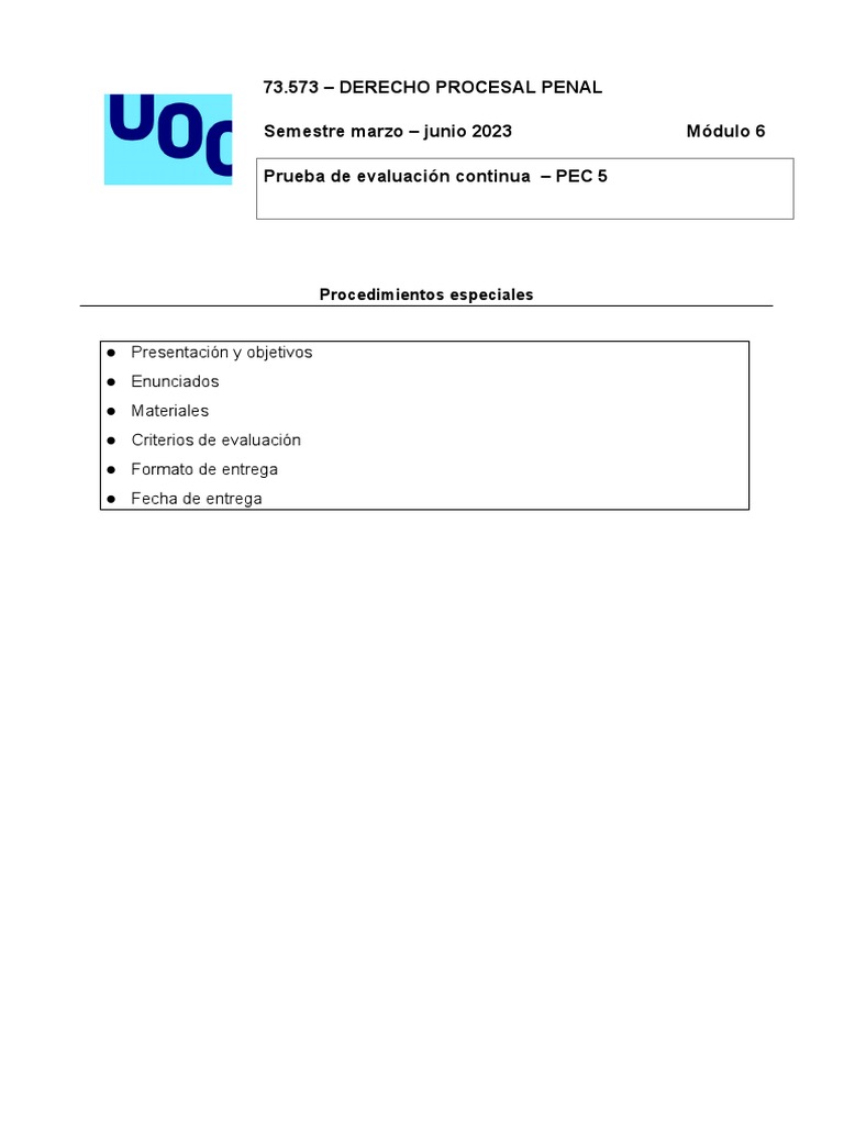 Archivos - Plantilla Asignatura Procesal Penal 73573 - PEC5 | PDF | Queja | Sentencia (ley)