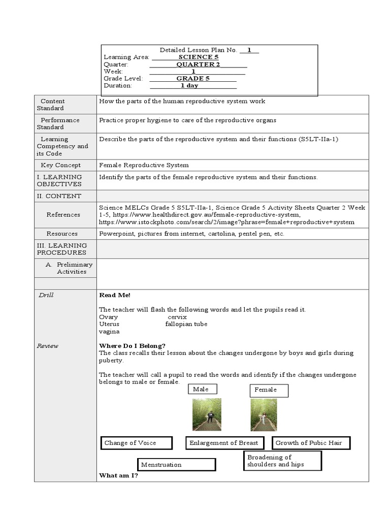 Science 5.q2.week1 | PDF | Uterus | Reproductive System
