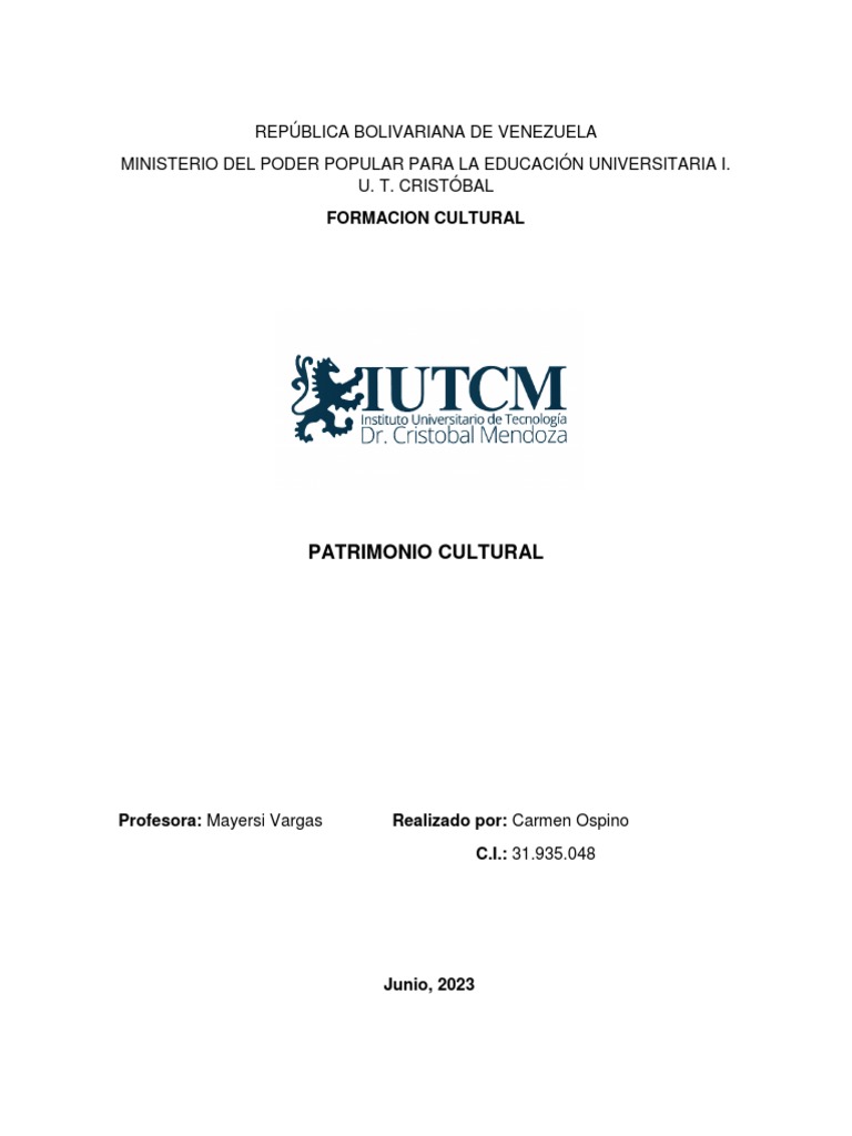 Trabajo de Patrimonio Cultural | Descargar gratis PDF | Patrimonio cultural | Patrimonio de la ...