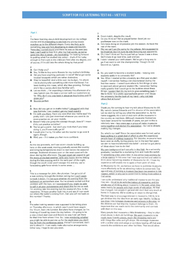 Script For FCE Listening Test 46 | PDF