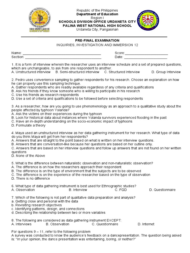 PR1 Quiz | PDF | Questionnaire | Sampling (Statistics)